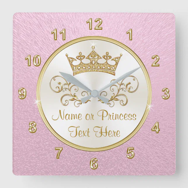 Super Pretty Pink Princess Clock with YOUR TEXT | Zazzle