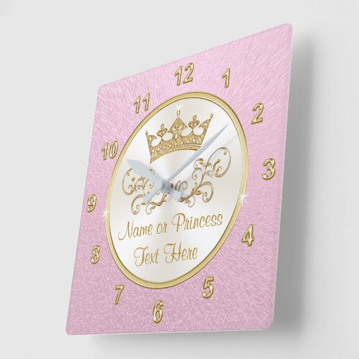 Super Pretty Pink Princess Clock with YOUR TEXT | Zazzle