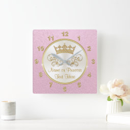 Super Pretty Pink Princess Clock with YOUR TEXT | Zazzle