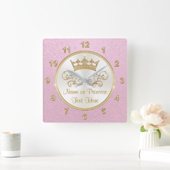 Super Pretty Pink Princess Clock with YOUR TEXT | Zazzle