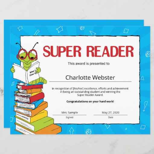 Super Reader Student Recognition Certificates | Zazzle
