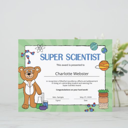 Super Scientist Student Recognition Certificates | Zazzle