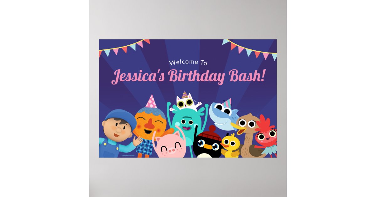 Super Simple Characters Festive Birthday Banner Poster | Zazzle