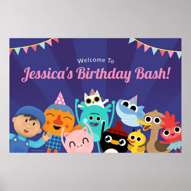 Super Simple Characters Festive Birthday Banner Poster | Zazzle