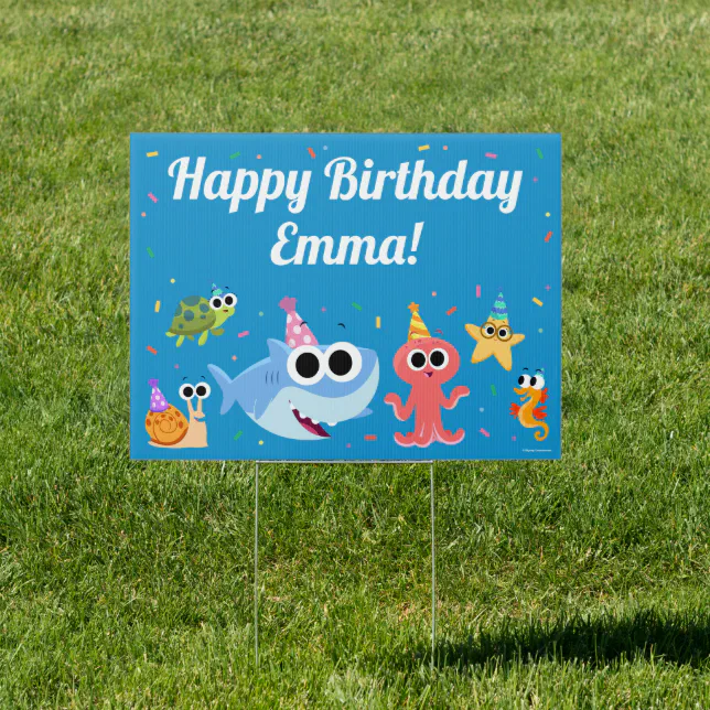 Super Simple Finny The Shark Confetti Birthday Sign Zazzle
