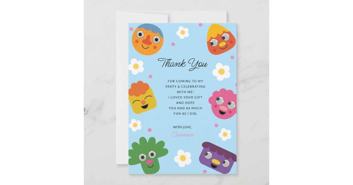 Super Simple | Noodle & Pals Blue Floral Birthday Thank You Card | Zazzle
