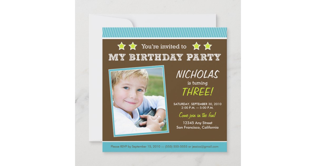 Super Star! Boy's Aqua Birthday Party Invitation | Zazzle