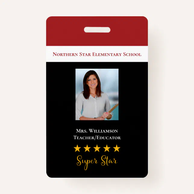 Super Star School Teacher ID Photo Badge | Zazzle
