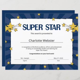Super Star Student Recognition Certificates | Zazzle