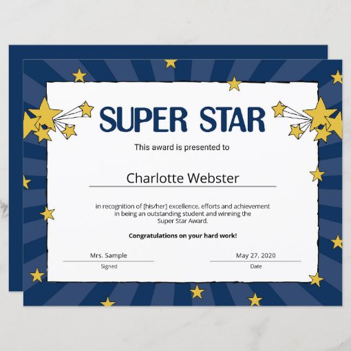Super Star Student Recognition Certificates | Zazzle