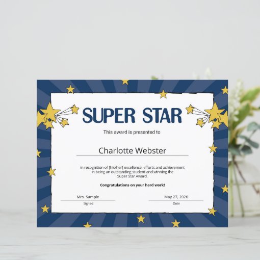 Super Star Student Recognition Certificates | Zazzle