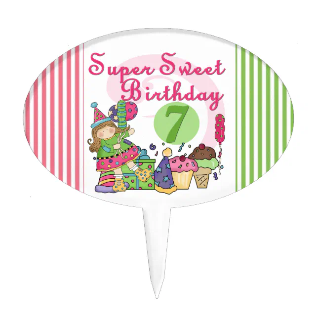 Super Sweet 7th Birthday Cake Topper | Zazzle