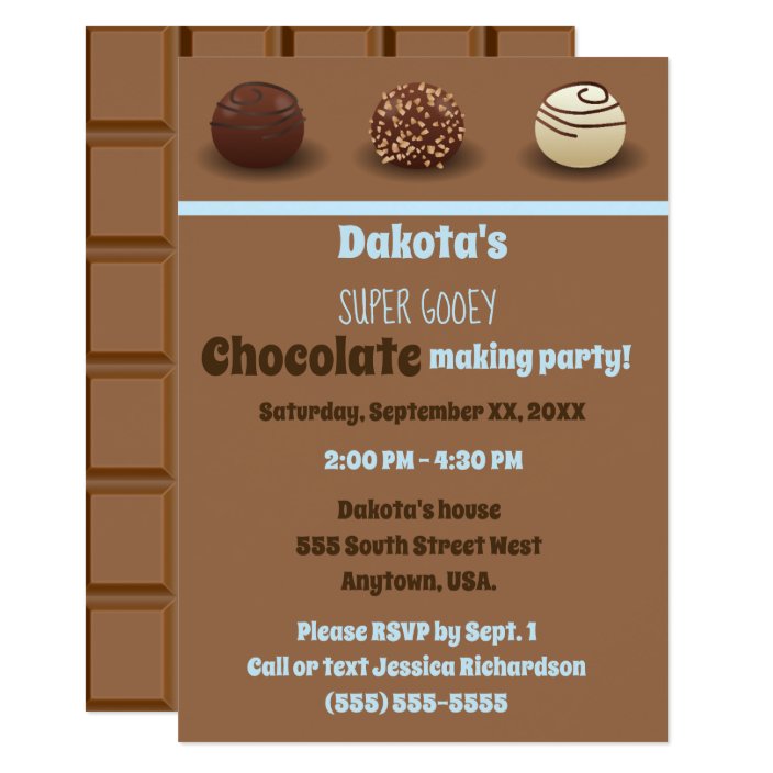 Super Sweet Chocolate Making Birthday Party Blue Invitation | Zazzle.com