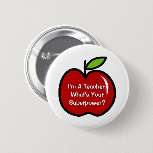 Super teacher buttons with red apple | Zazzle