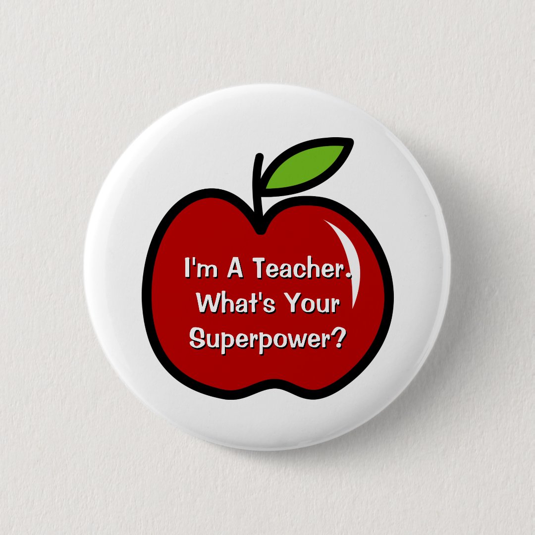 Super teacher buttons with red apple | Zazzle