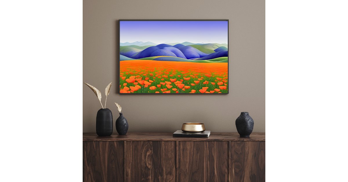 Superblooms | Surreal Poppies Landscape Poster | Zazzle
