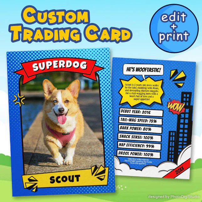 Superdog Comic Trading Card Funny Custom Dog Cards | Zazzle
