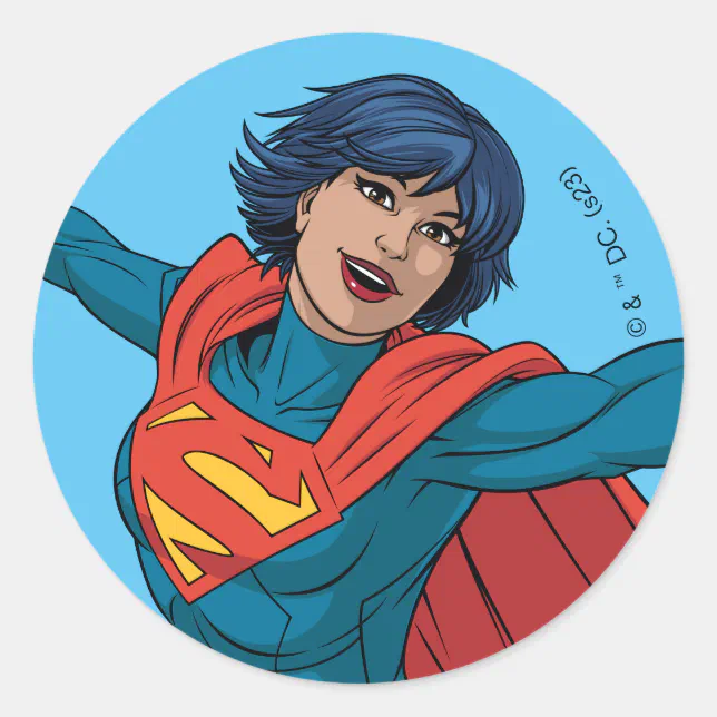 Supergirl Flying in Blue Suit Classic Round Sticker | Zazzle