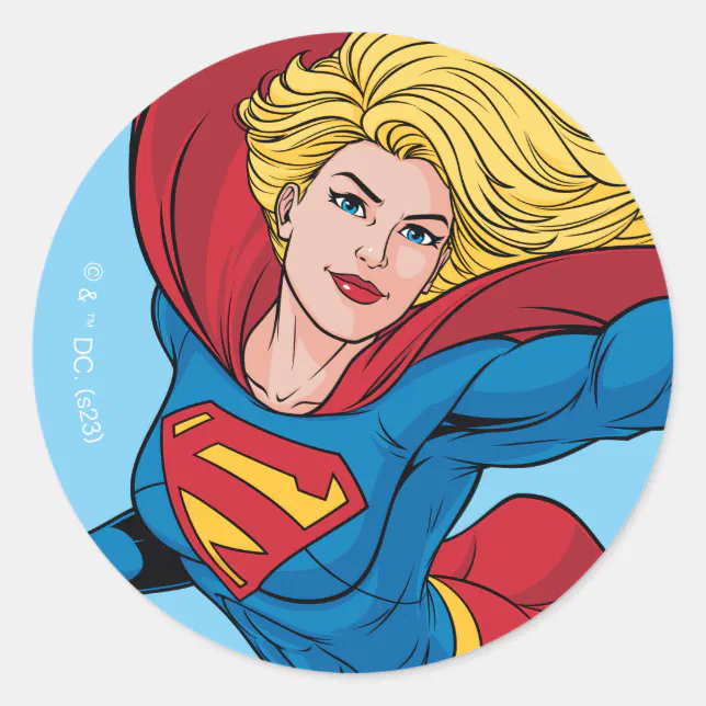 Supergirl Flying Upwards Illustration Classic Round Sticker | Zazzle
