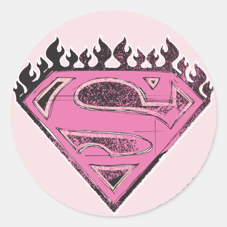 Supergirl Pink Logo with Flames Classic Round Sticker | Zazzle