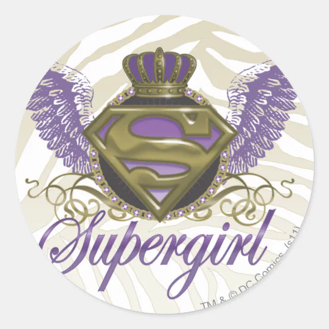 Supergirl Zebra Print Classic Round Sticker | Zazzle