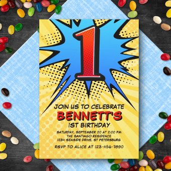 Superhero 1st Birthday Invitation | Zazzle