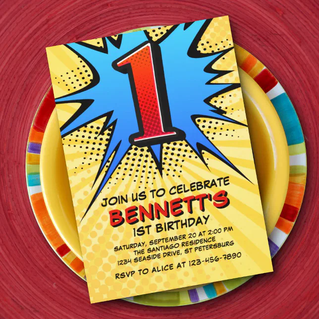 Superhero 1st Birthday Invitation | Zazzle