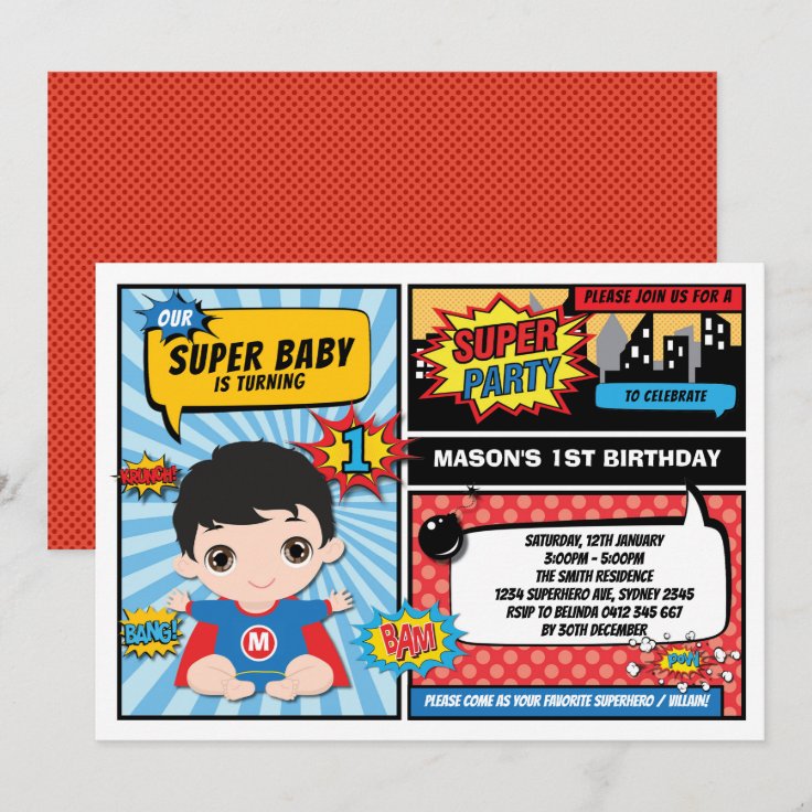 Superhero 1st Birthday Party Comics Superheroes Invitation | Zazzle