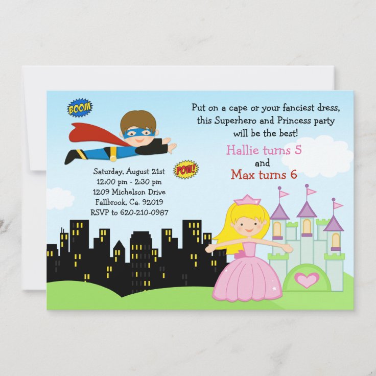 Superhero and Princess Birthday Party Invitation | Zazzle