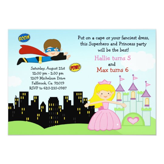 Superhero and Princess Birthday Party Invitation | Zazzle.com