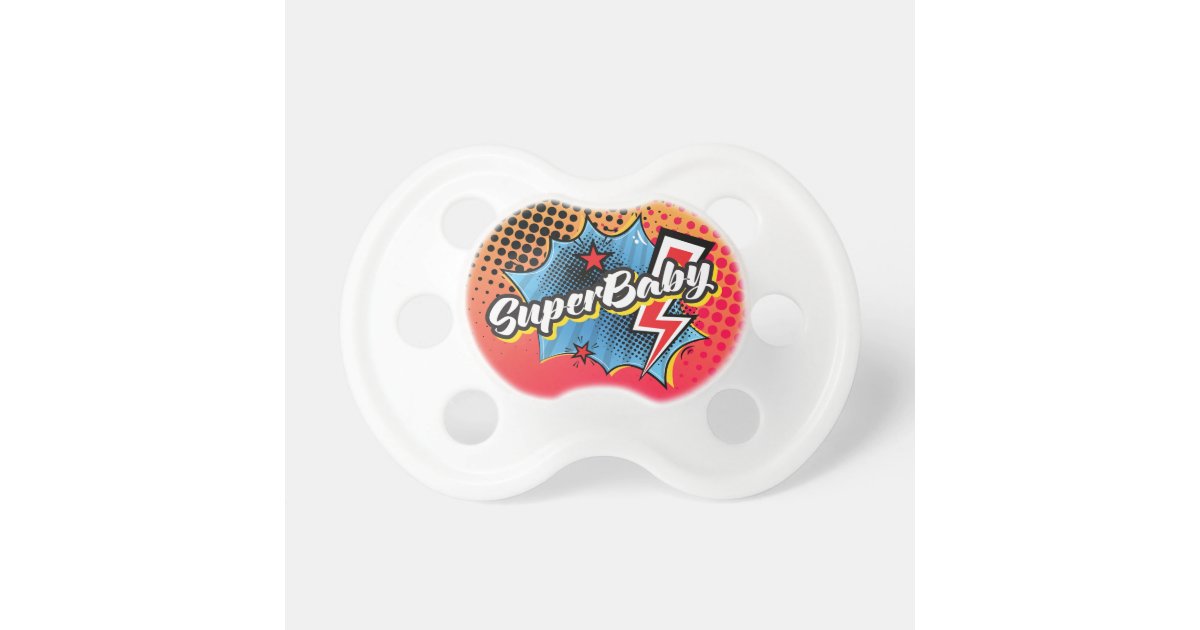 Superhero baby pacifier gift, BLUE SuperBABY binky | Zazzle