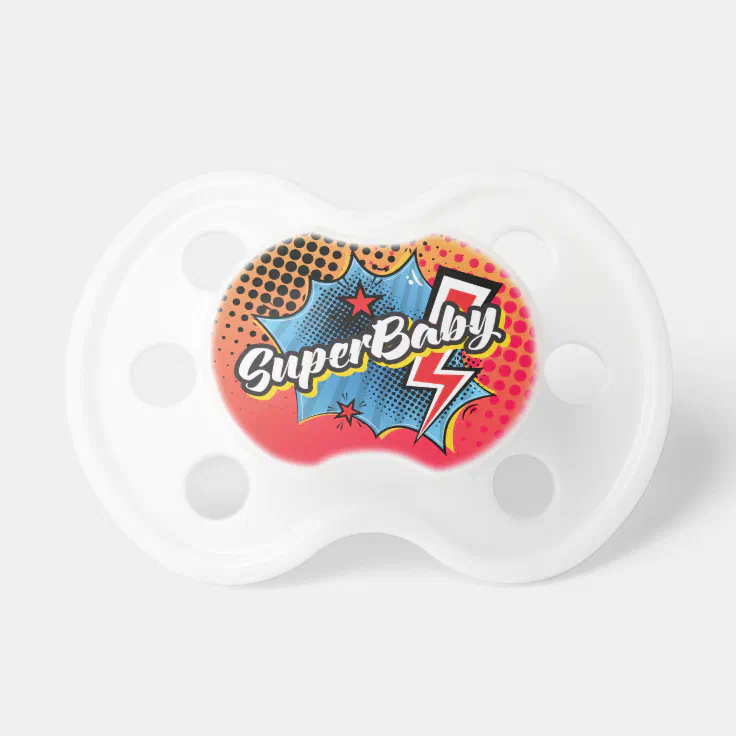 Superhero baby pacifier gift, BLUE SuperBABY binky | Zazzle