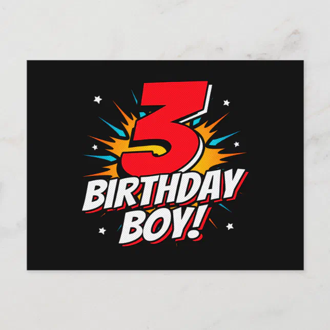 Superhero Birthday Boy - 3 Year Old - 3rd Birthday Postcard | Zazzle