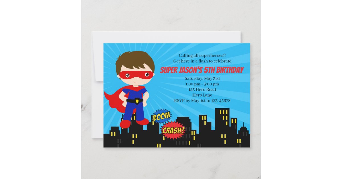 Superhero Birthday Invitations (Blue & Red Mask) | Zazzle