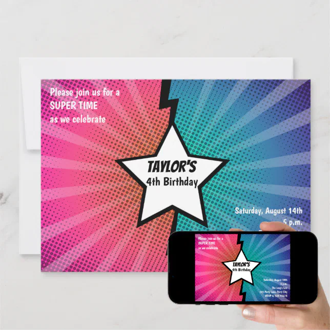 Superhero Birthday Invitations (Split Comic Style) | Zazzle