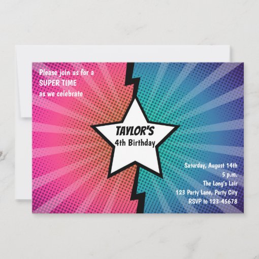 Superhero Birthday Invitations (Split Comic Style) | Zazzle