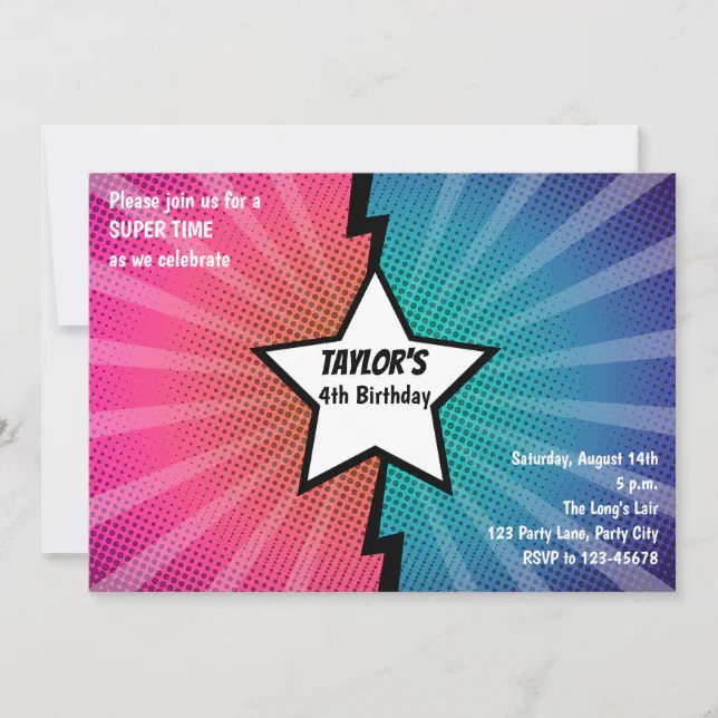 Superhero Birthday Invitations (Split Comic Style) | Zazzle