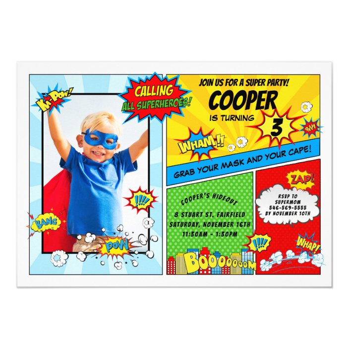 Superhero Birthday Party Super Hero Photo Invitation | Zazzle.com