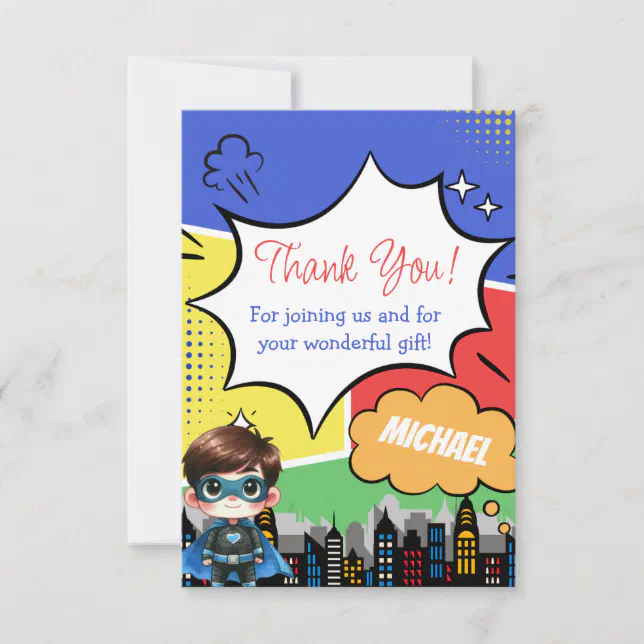 Superhero Birthday Thank You Card | Zazzle