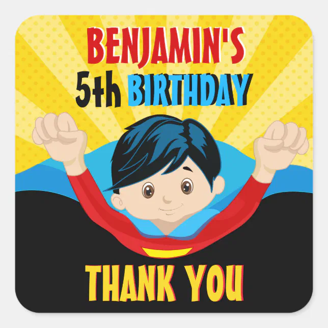 Superhero birthday thank you sticker | Zazzle
