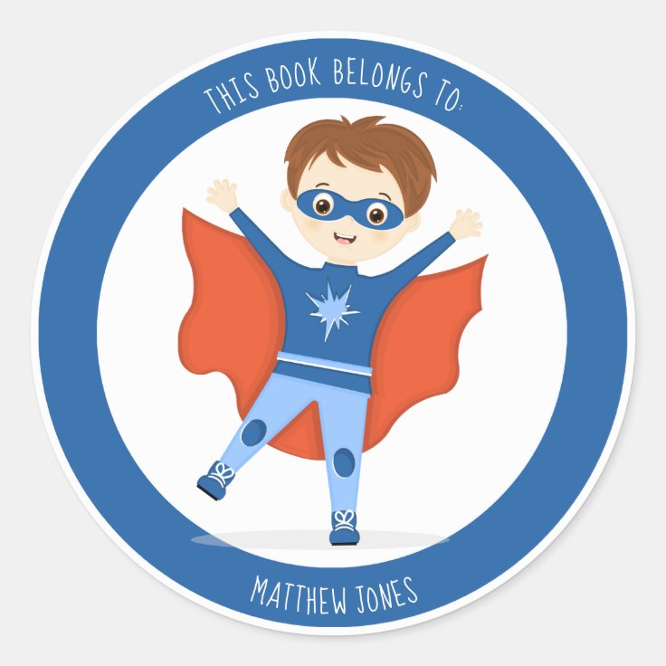 Superhero Boy This Book Belongs to Classic Round Sticker | Zazzle