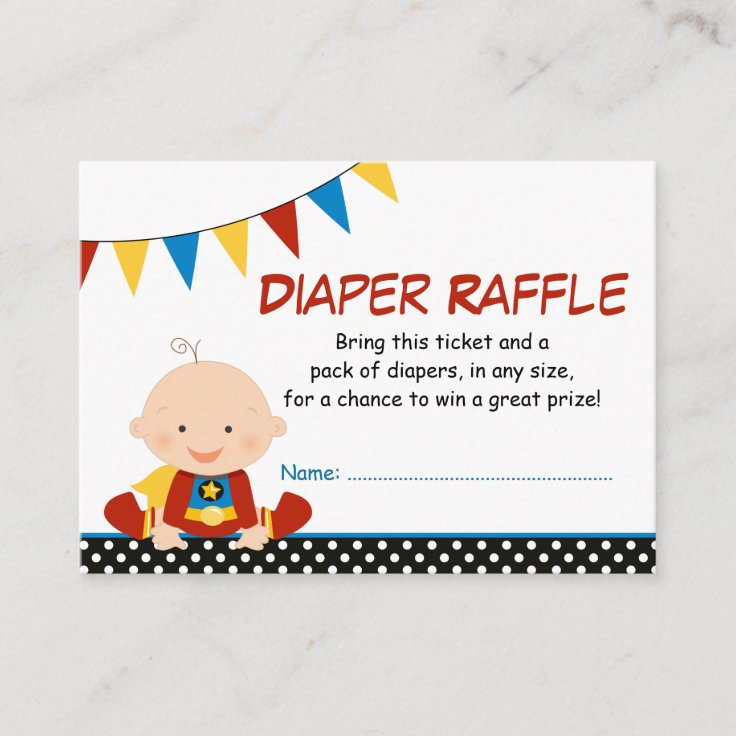 Superhero Bunting Diaper Raffle Ticket Enclosure Card | Zazzle