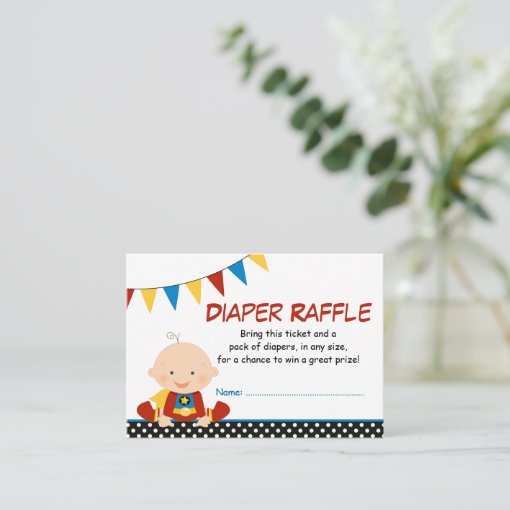 Superhero Bunting Diaper Raffle Ticket Enclosure Card | Zazzle