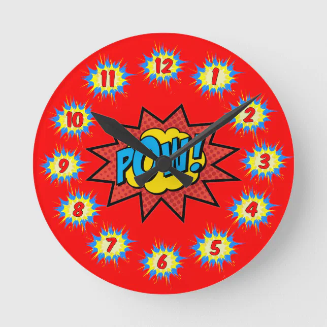 Superhero Colorful Retro Round Clock | Zazzle