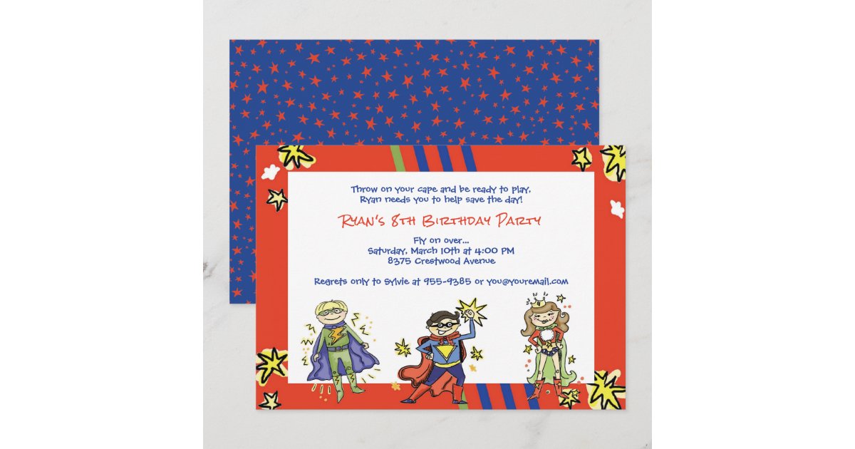 Superhero Comic Action Hero Boy in Cape Invitation | Zazzle