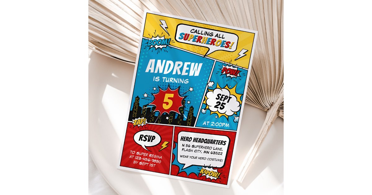 Superhero Comic Birthday Invitation Boy | Zazzle