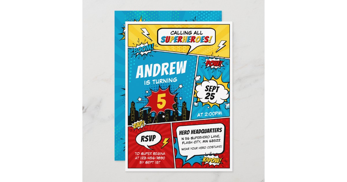 Superhero Comic Birthday Invitation Boy | Zazzle