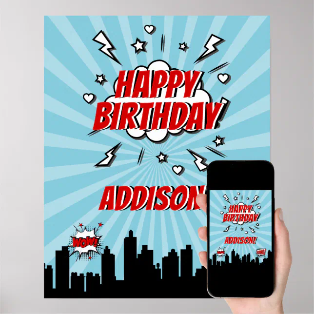 Superhero Comic Birthday Party Poster | Zazzle