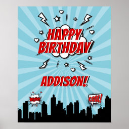 Superhero Comic Birthday Party Poster | Zazzle