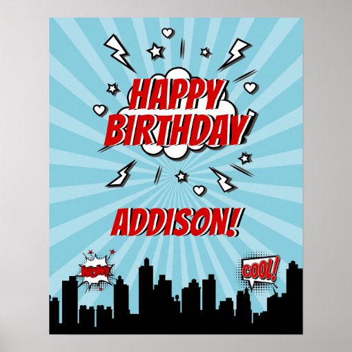Superhero Comic Birthday Party Poster | Zazzle